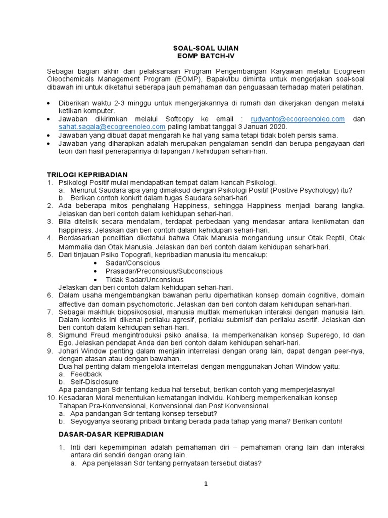 Jawaban Soal Ujian EOMP Batch IV | PDF | Karier & Perkembangan | Pengembangan Diri