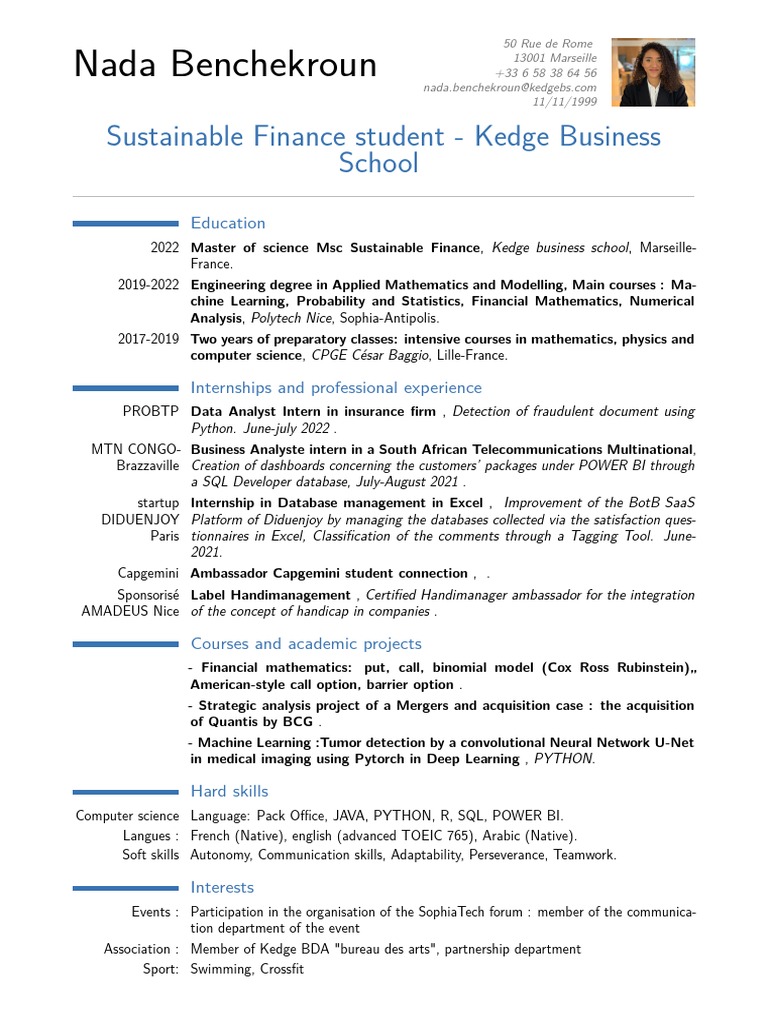 CV Nada Benchekroun K | PDF | Computing | Cybernetics