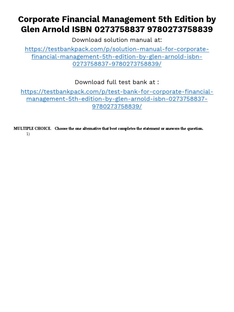 Corporate Financial Management Solutions | PDF | Beta (Finance ...