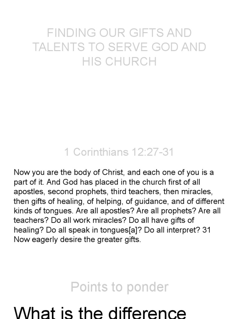Finding Our Gifts and Talents To Serve God and His Church | PDF ... Finding Our Gifts and Talents To Serve God and His Church | PDF ...