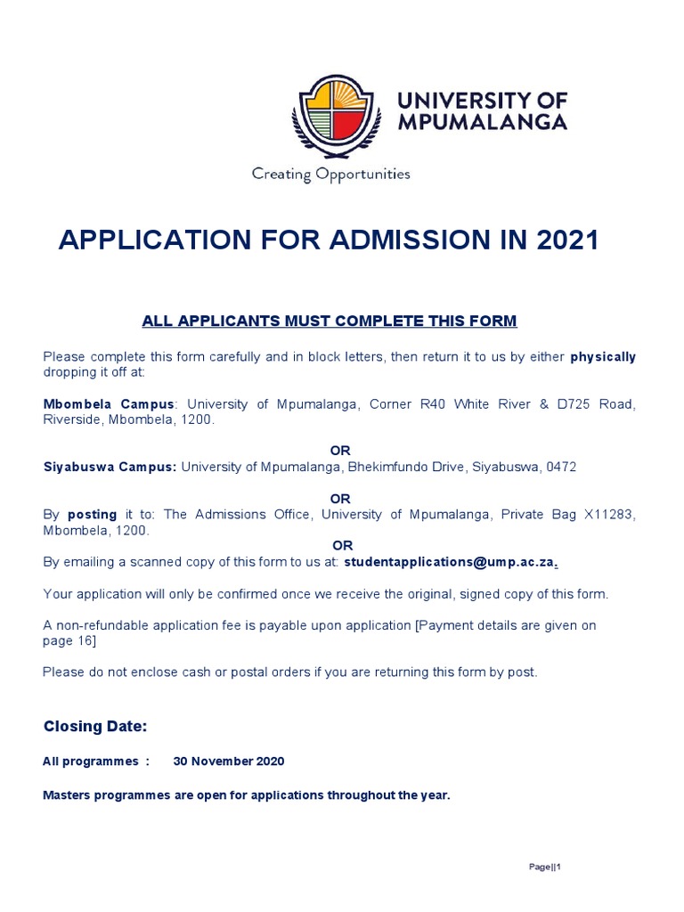 2021 Ump Application Form Pdf