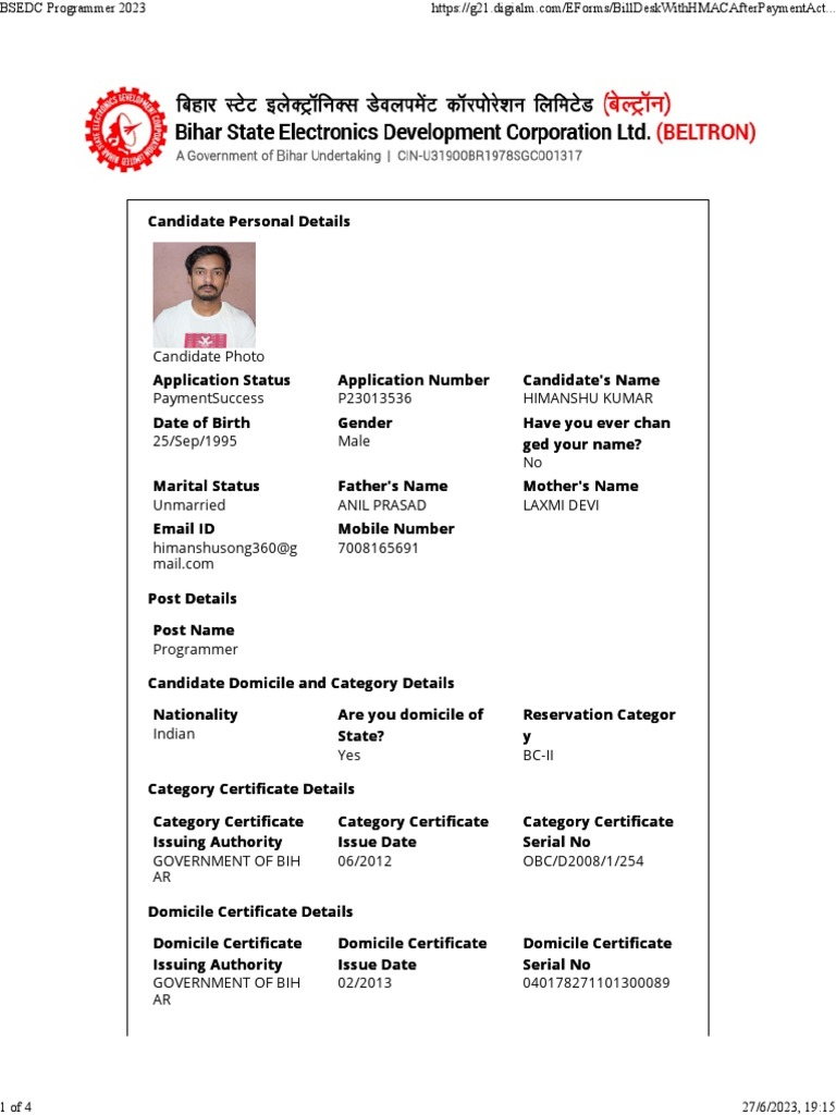 BSEDC Programmer 2023 | PDF