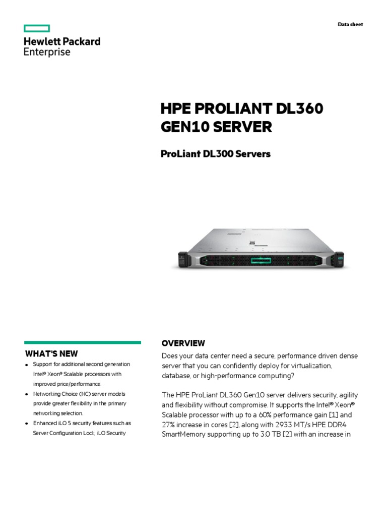 Datasheet - HPE ProLiant DL360 Gen10 | PDF