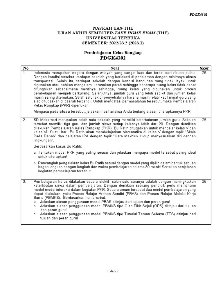 Naskah PDGK4302 The 1 | PDF