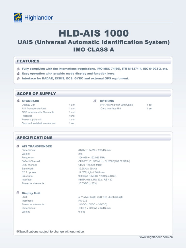 HLD AIS1000海兰达AIS | PDF