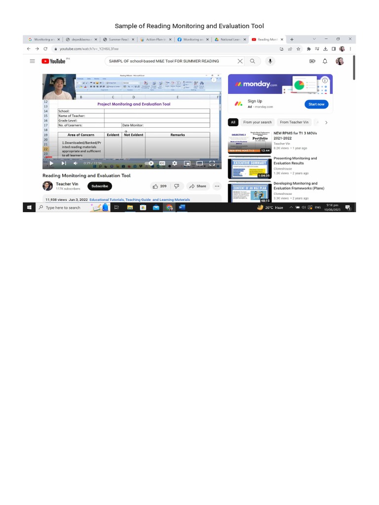 Sample of Reading Monitoring and Evaluation Tool | PDF