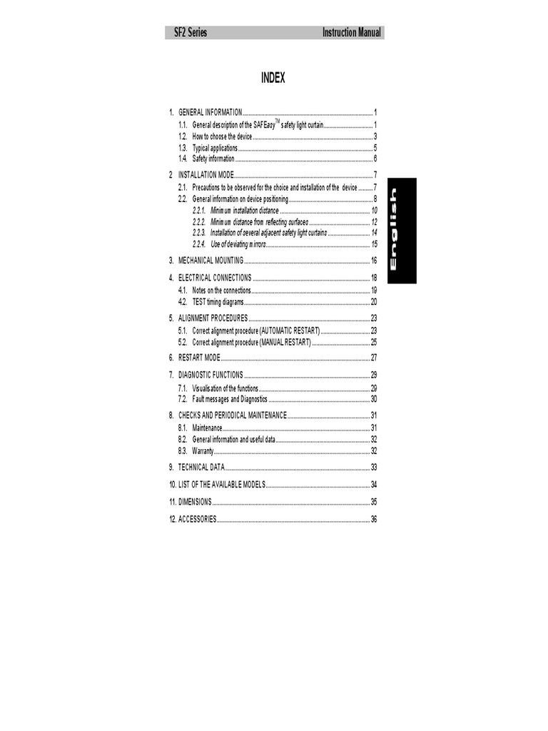Datasensor SF2 Light Curtain Manual | PDF | Power Supply | Light Emitting Diode