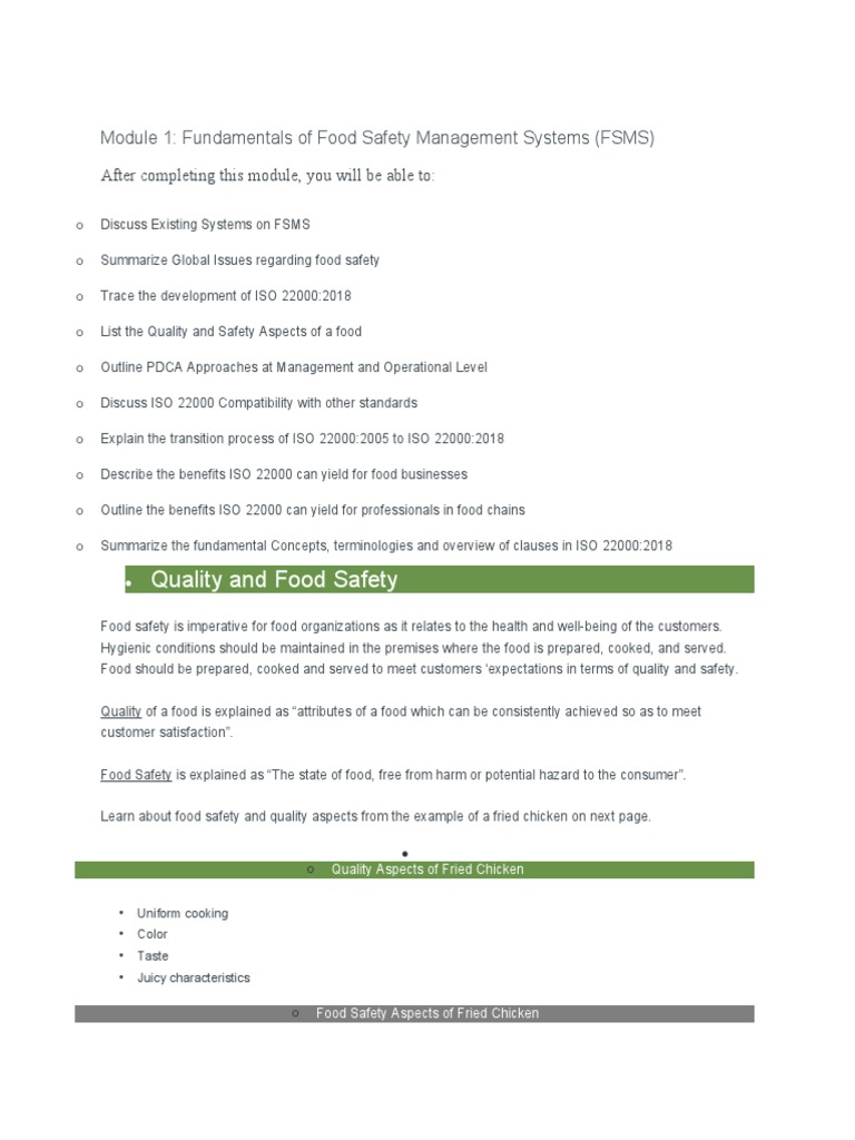 Fundamental of Food Safety (FSMS) | PDF