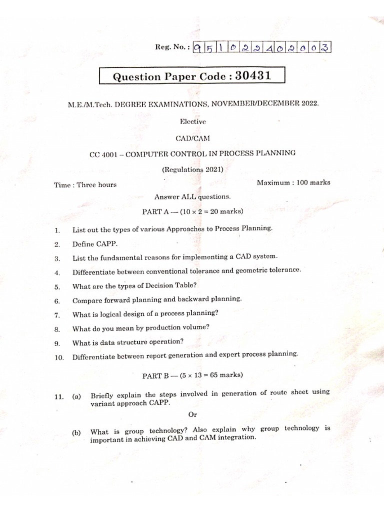 CC4001 COMPUTER CONTROL IN PROCESS PLANNING | PDF