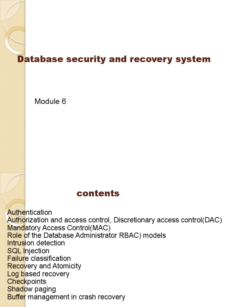 Module 6 Database Security and Recovery | PDF