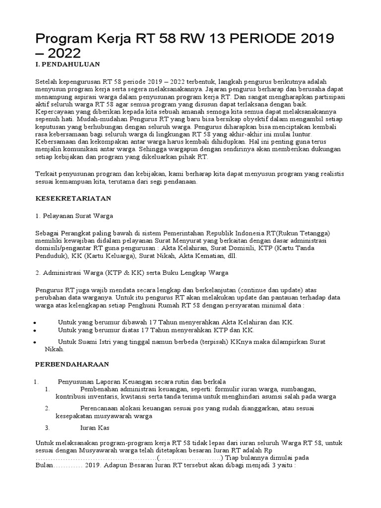 Contoh Program Kerja RT | PDF
