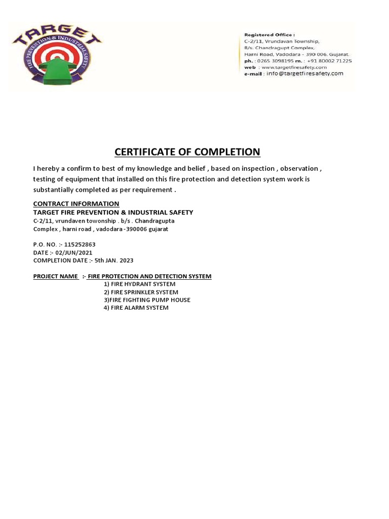 Polycab Completion Certificate Bnk r00 | PDF
