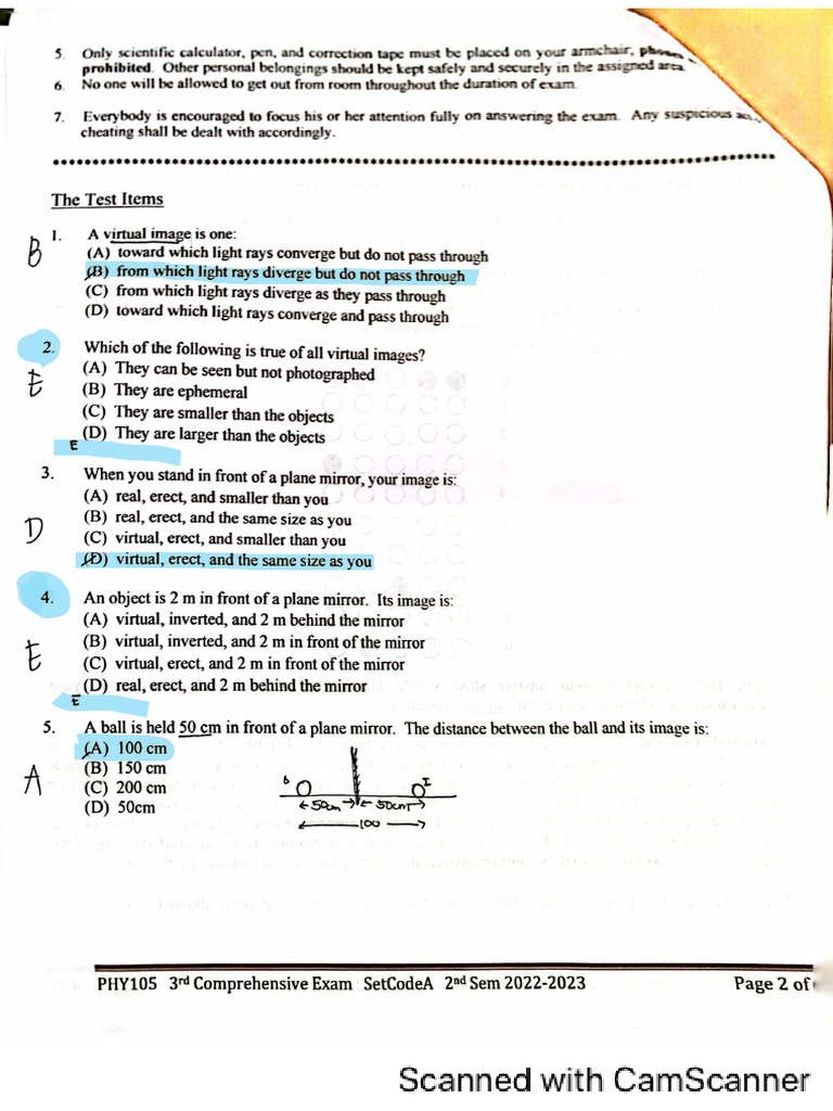 Physics Exam 3 Optics | PDF