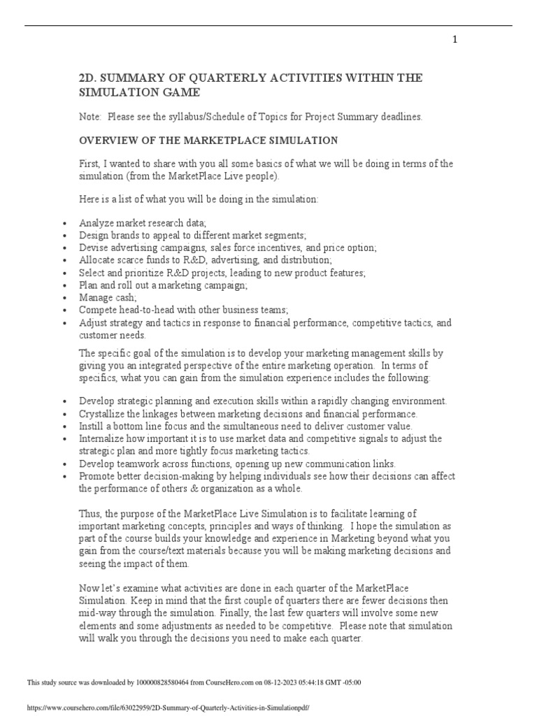 Quarterly Activities in Simation PDF | PDF