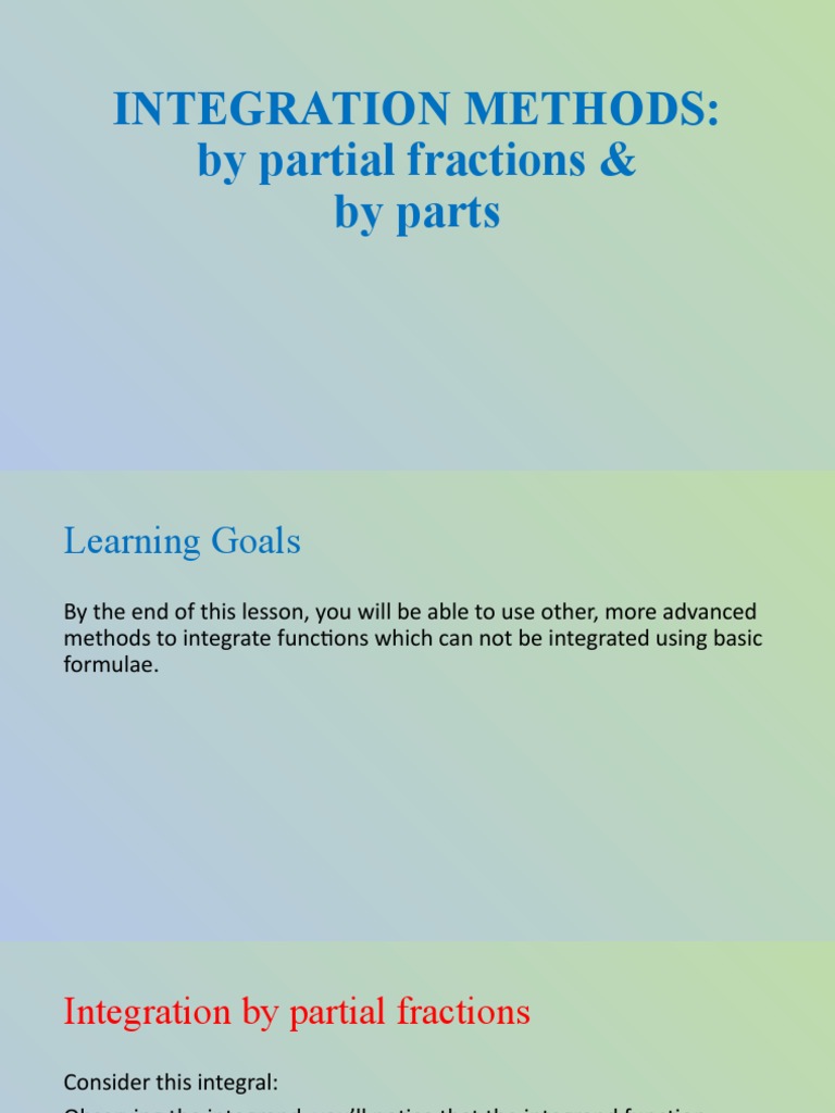 Integration - Partial Fractions - by Parts | PDF | Integral | Equations