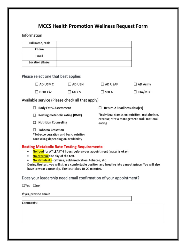 Wellness Individual Service Request From | PDF