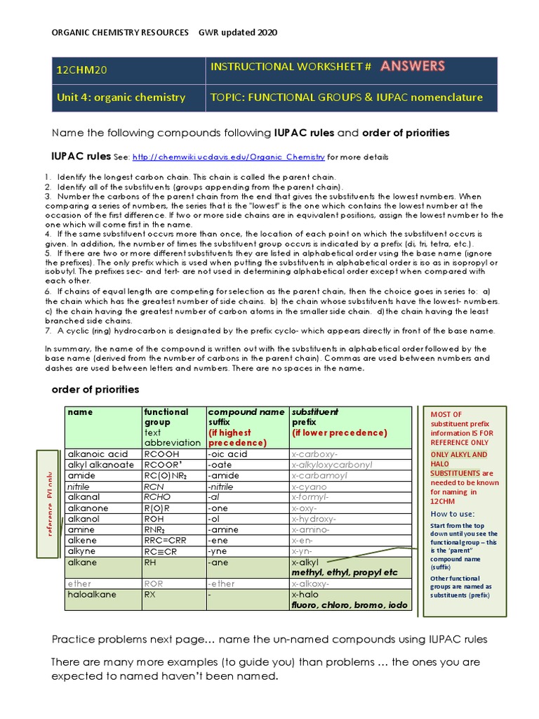 12chem Nomenclature Worksheet Answers | PDF | Chemical Substances ...