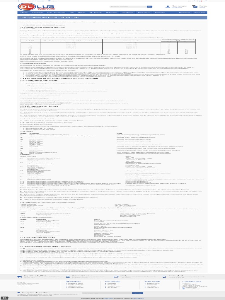 Classifications Des Huiles - ACEA - API | PDF Classifications Des Huiles - ACEA - API | PDF