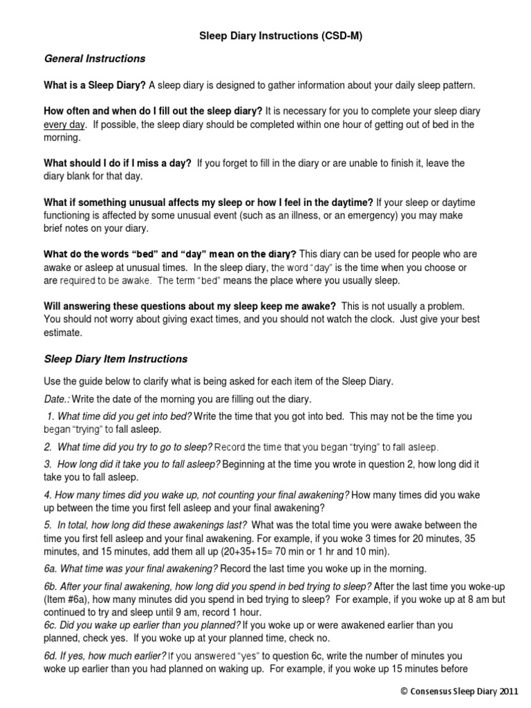 Consensus-Sleep-Diary-Morning-and-instructions | PDF