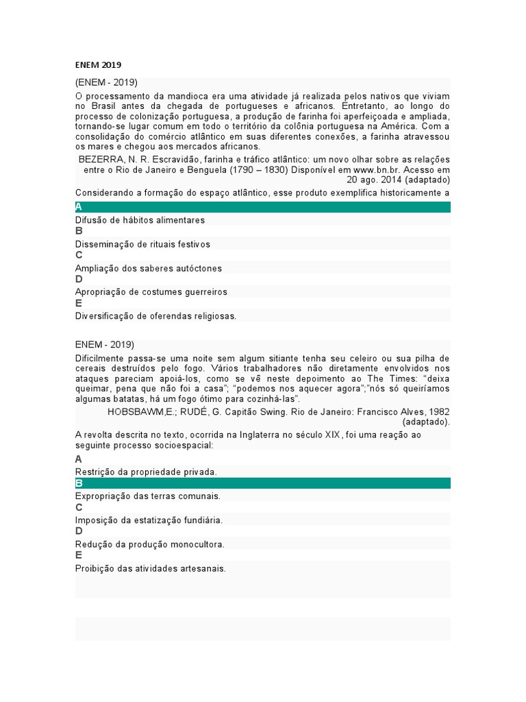 Questões Enem 2019 | PDF | Política | Turismo