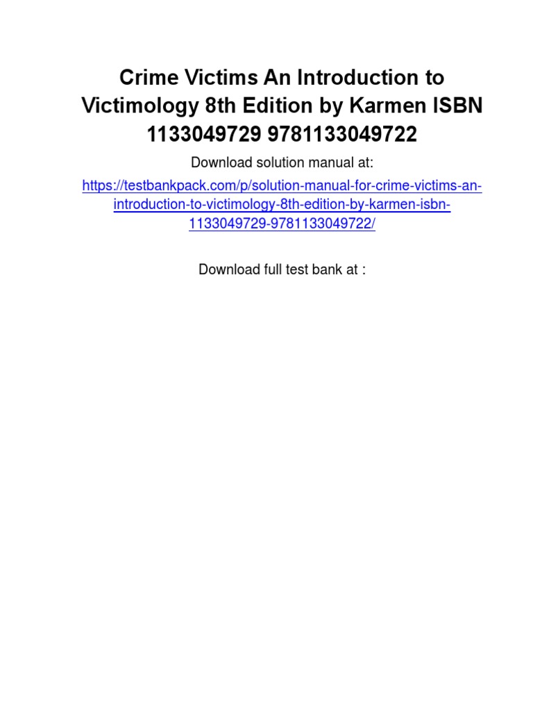 Crime Victims An Introduction To Victimology 8th Edition Andrew Karmen