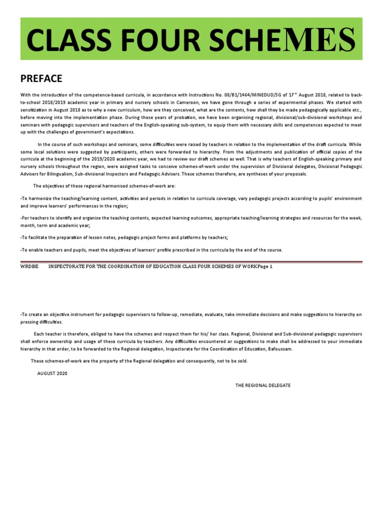 Class Four Schemes of Work 15 December 2020 | PDF