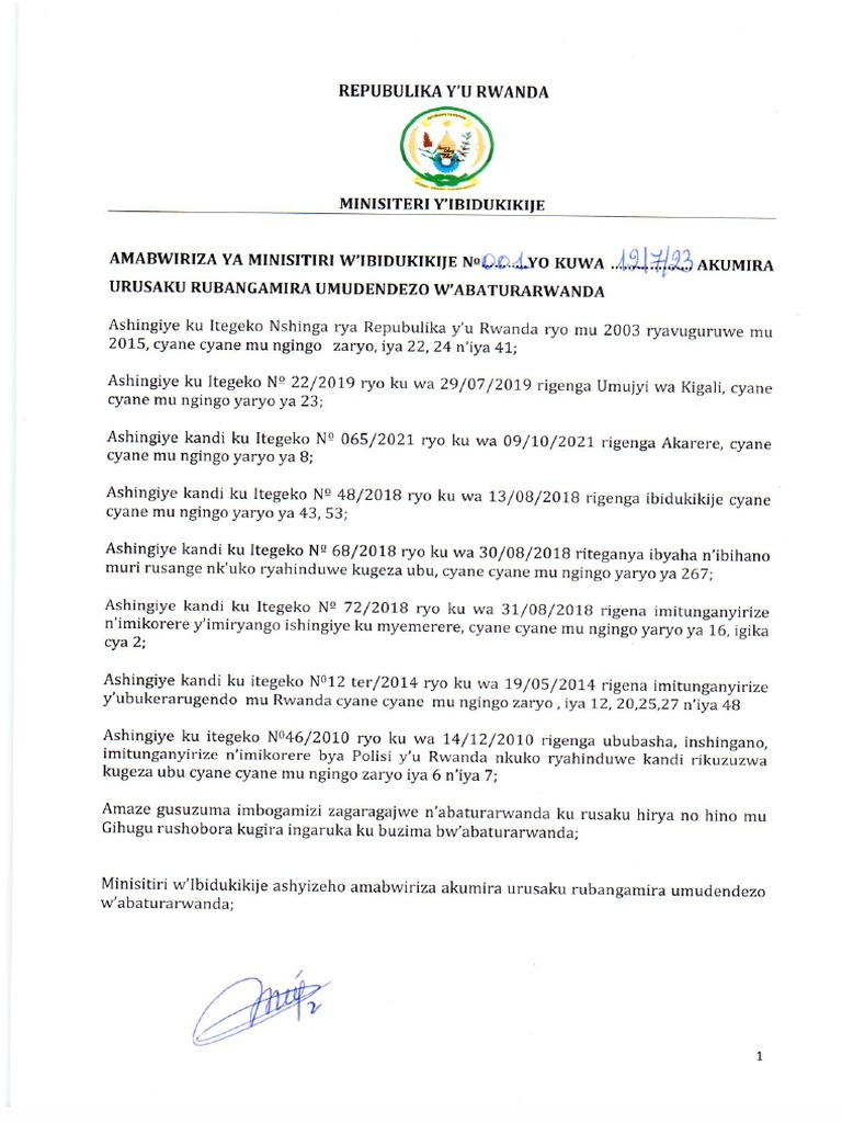 Amabwiriza Ya Minisitiri Akumira Urusaku Final - 230713 - 114611 | PDF