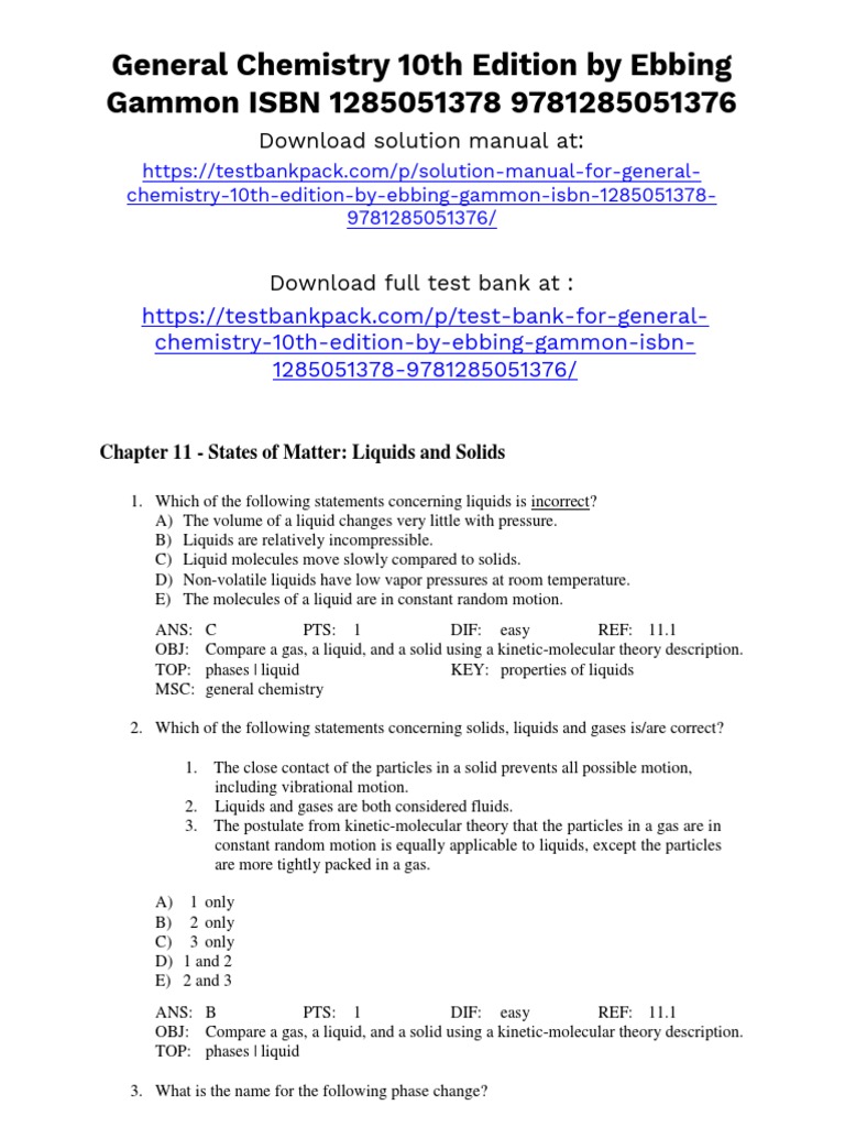 General Chemistry 10th Edition Ebbing Test Bank PDF 1 | PDF