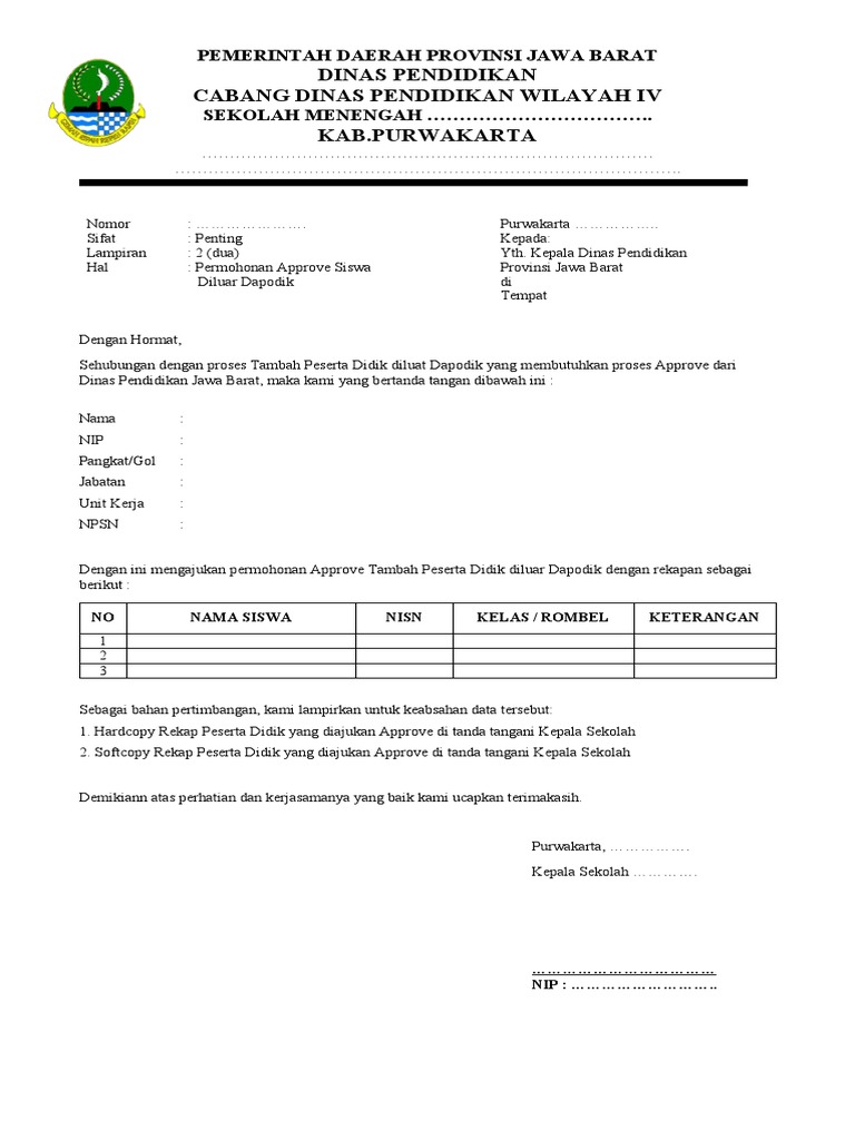 Surat Permohonan Approve PD Diluar Dapodik | PDF Surat Permohonan Approve PD Diluar Dapodik | PDF
