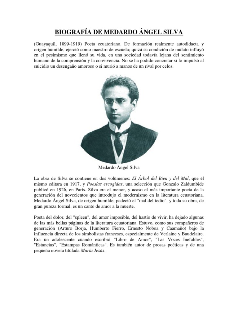 BIOGRAFÍA DE MEDARDO ÁNGEL SILVA