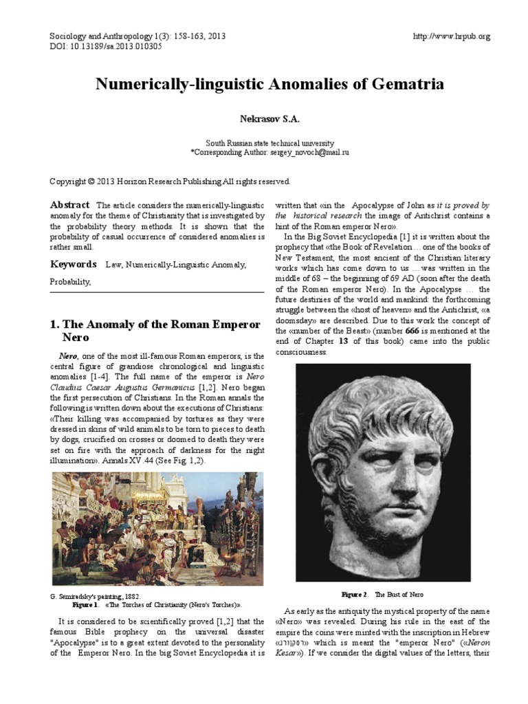 Numerically-Linguistic Anomalies of Gematria: 1. The Anomaly of The Roman Emperor Nero | PDF