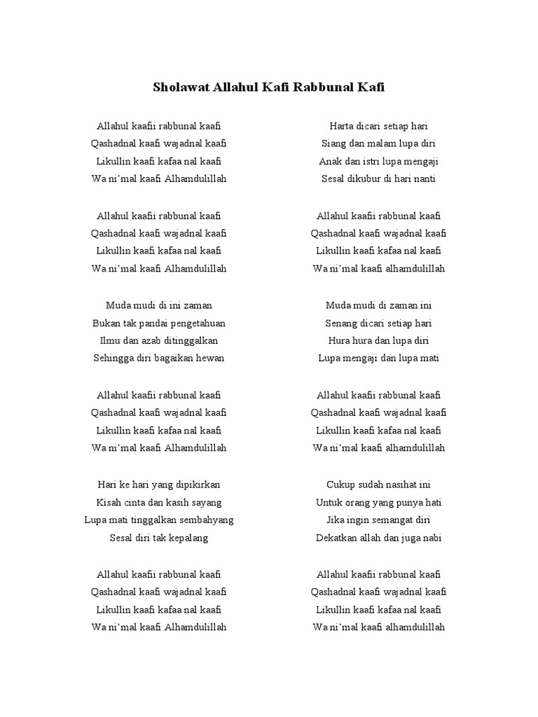 Sholawat Allahul Kafi Rabbunal Kafi | PDF