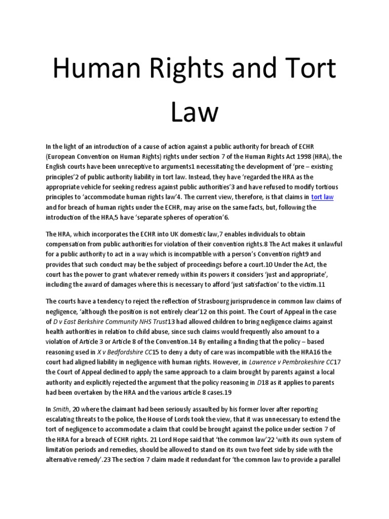 Human Rights Act and Tort Law Dynamics | PDF | Tort | Negligence