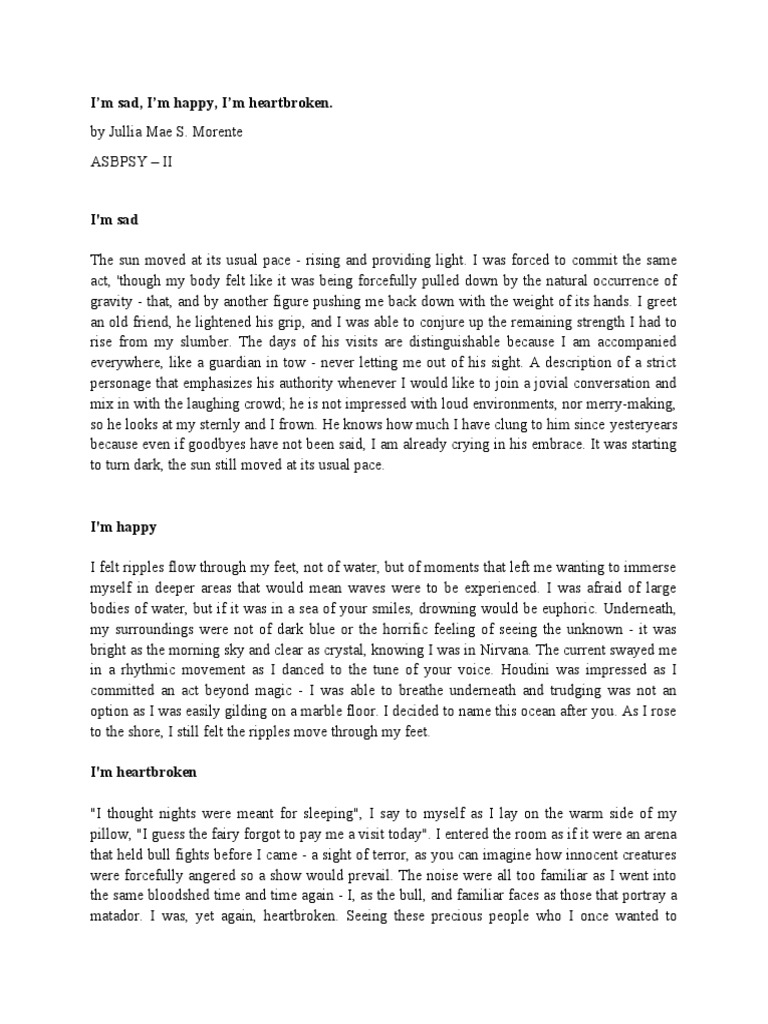 I'm Sad, I'm Happy, I'm Heartbroken | PDF | Art | Poetry