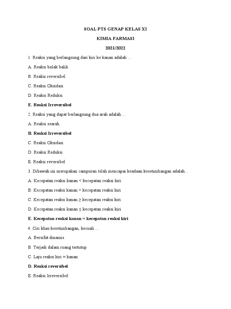 Soal Kimia Farmasi Kelas Xi 2122 | PDF