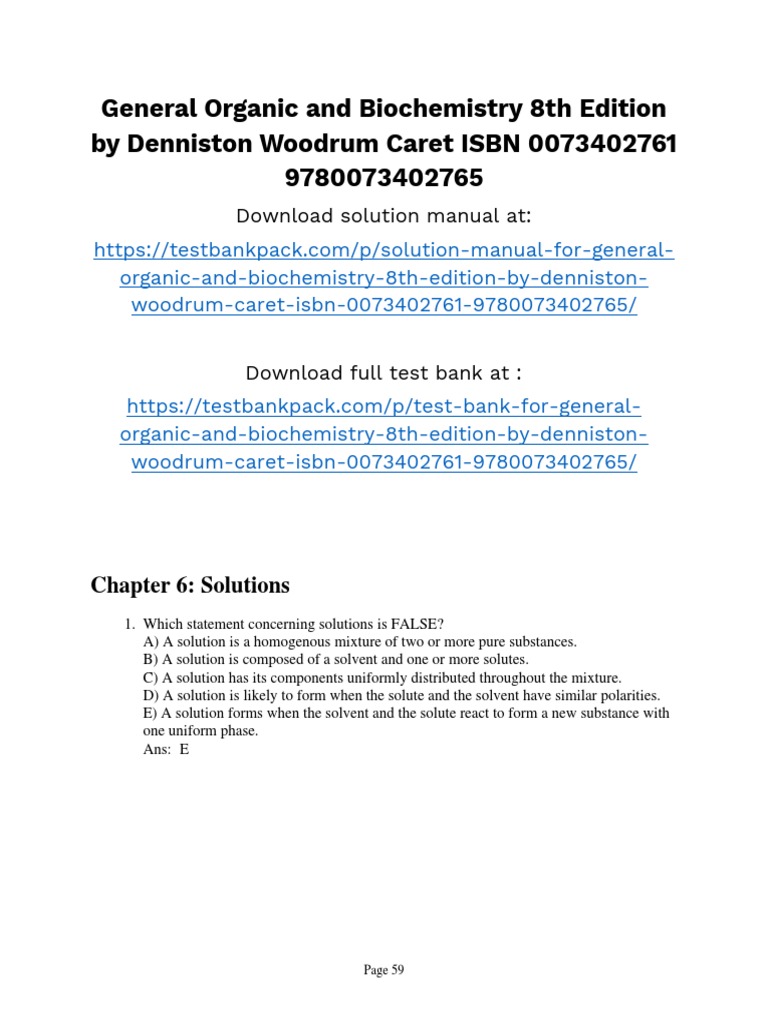 General Organic and Biochemistry 8th Edition Denniston Test Bank 1 ...