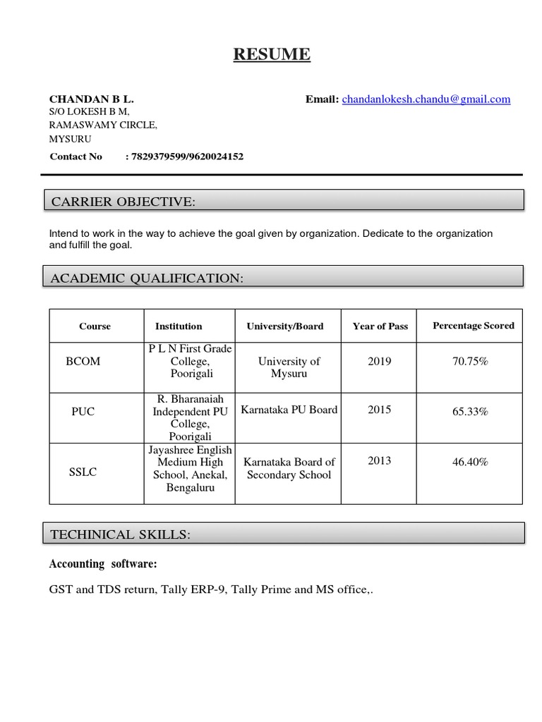Resume Chandan BL | PDF