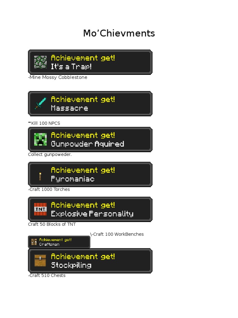 Minecraft Achievement Guide: Tasks List | PDF