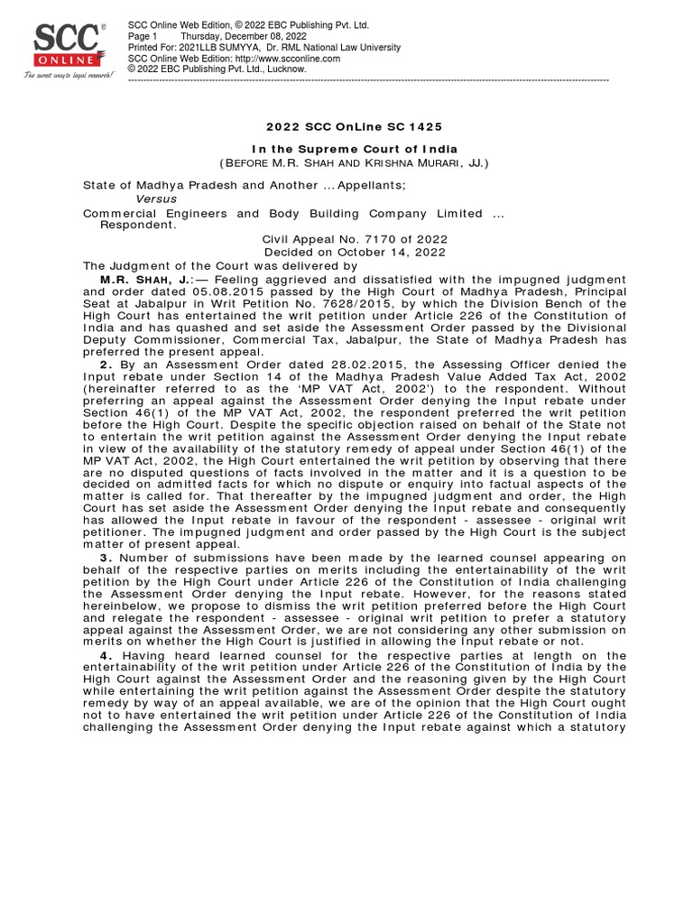 State of MP V Commercial | PDF | Certiorari | Appeal