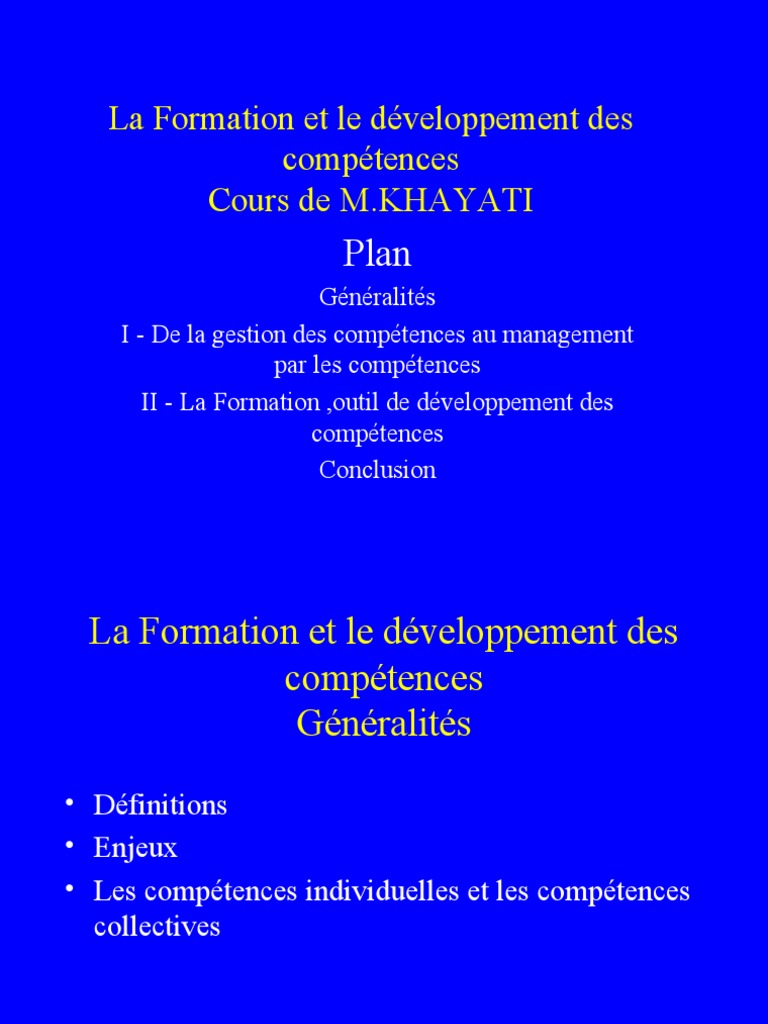 La Formation Et Le Développement Des Compétences Cours de M.KHAYATI ...