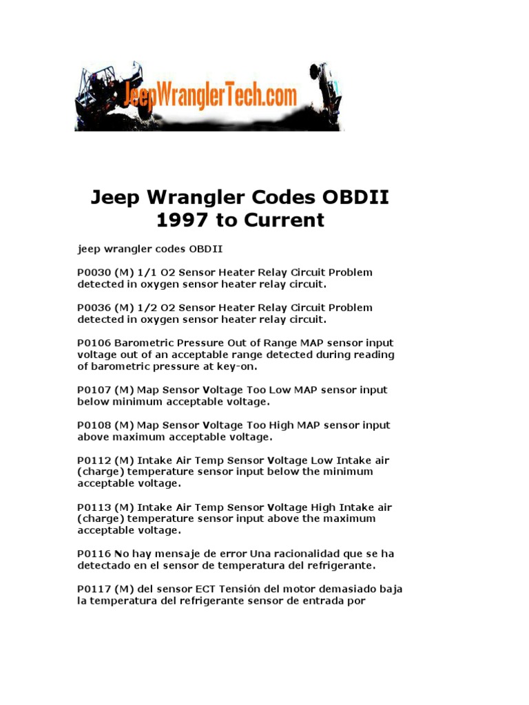 Jeep Wrangler Codes OBDII | PDF | Relé | Transmisión (Mecánica)