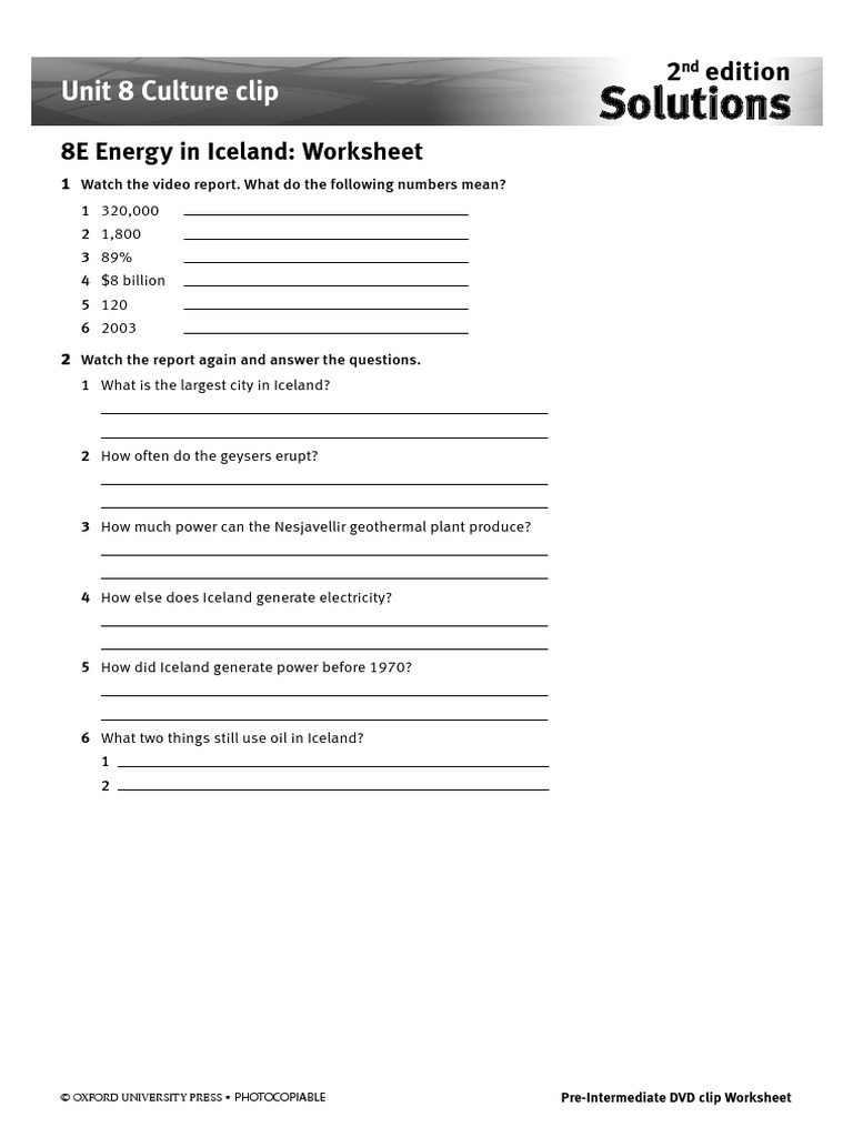 8E Culture Clip Worksheet, Key, Script | PDF