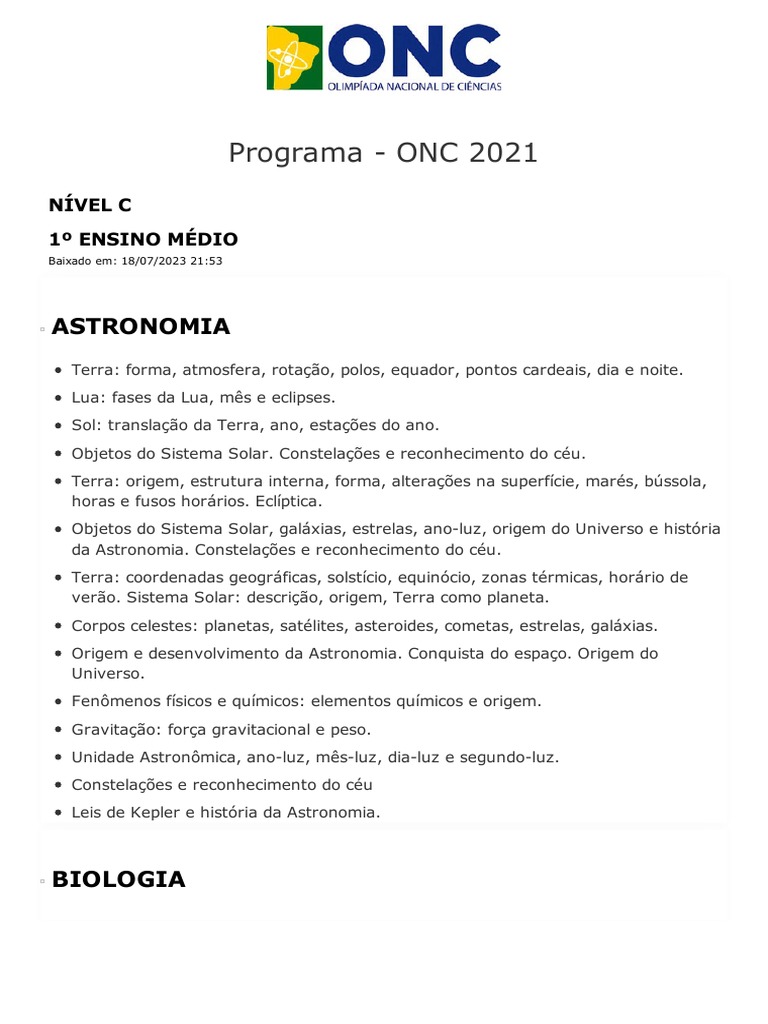 (ONC) Contéudo Programático Nível C | PDF | Terra | Química