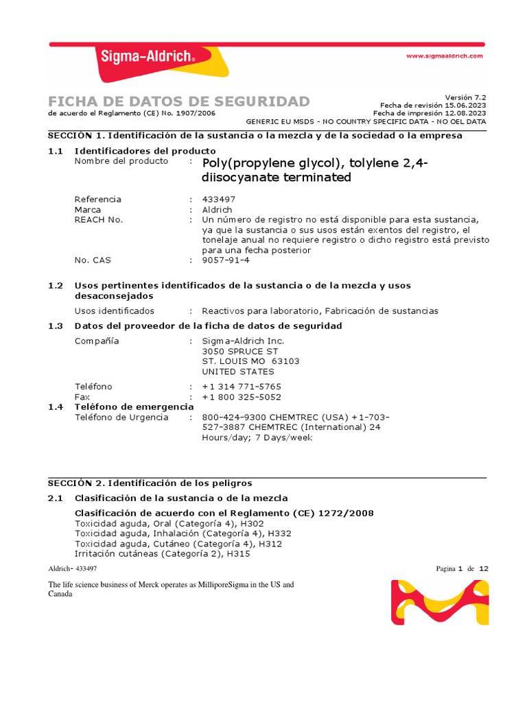 MSDS Poly Propylene Glycol | PDF | Alergia | Especialidades Medicas