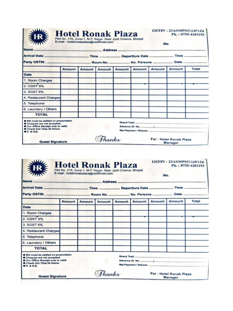 Hotel Cash Memo | PDF