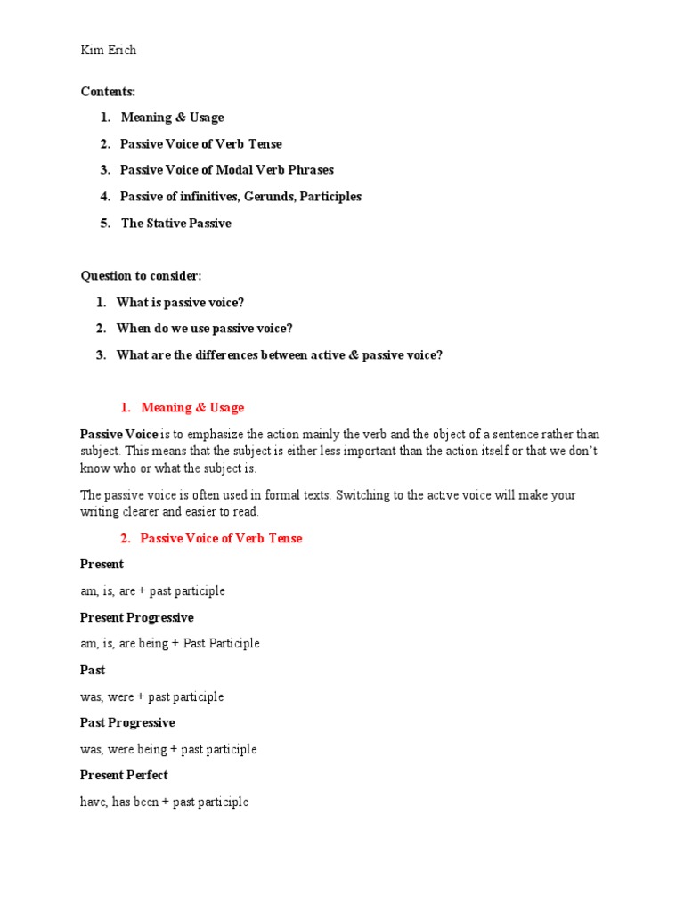 ENG 107 Passive Notes | PDF | Verb | Perfect (Grammar)