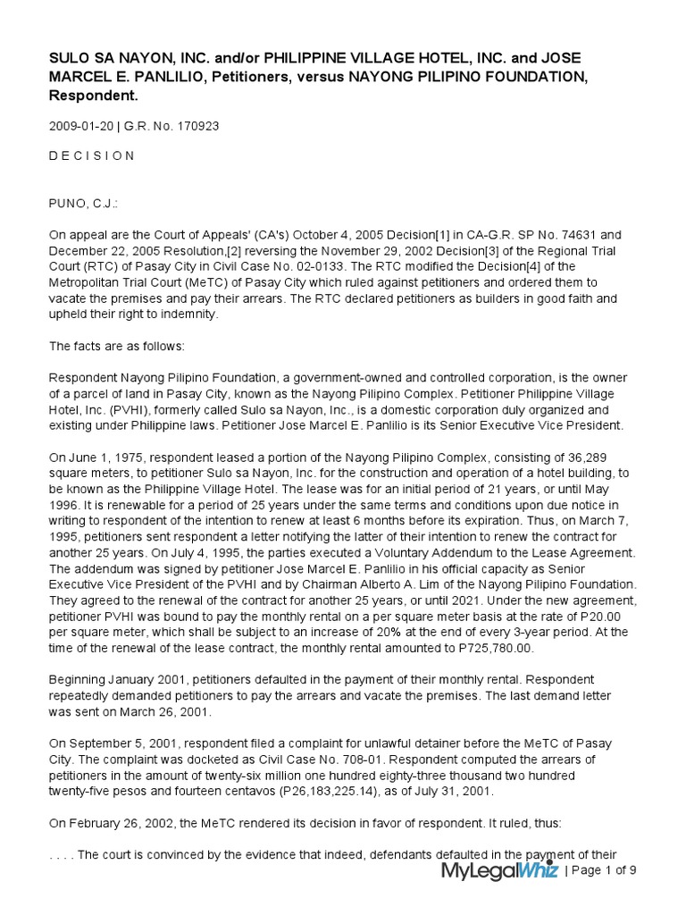 Sulo Sa Nayon Inc Andor Philippine Village Hotel Inc Et Al Vs Nayong ...