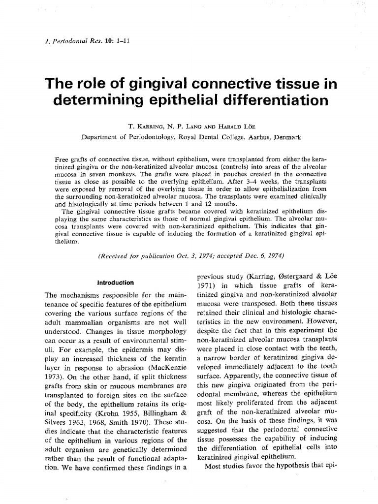 A6. Karring T, Lang N, Löe H. The Role of Gingival Connective Tissue in ...