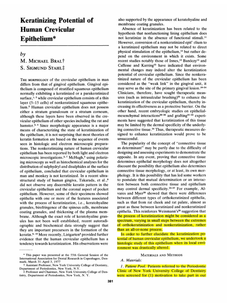 A7. Bral M, Stahl S. Keratinizing Potencial of Human Crevicular ...