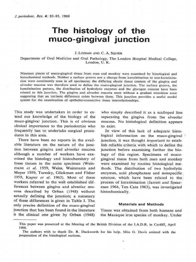 A5. Lozdan J, Squire C. The Histology of The Mucogingival Junction. J ...
